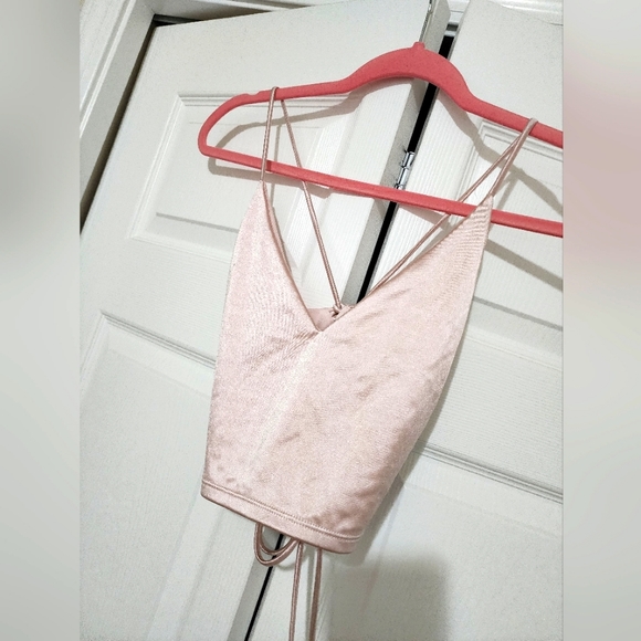 Garage | Tops | Light Pink Satin Lace Up Back Crop Tank | Poshmark